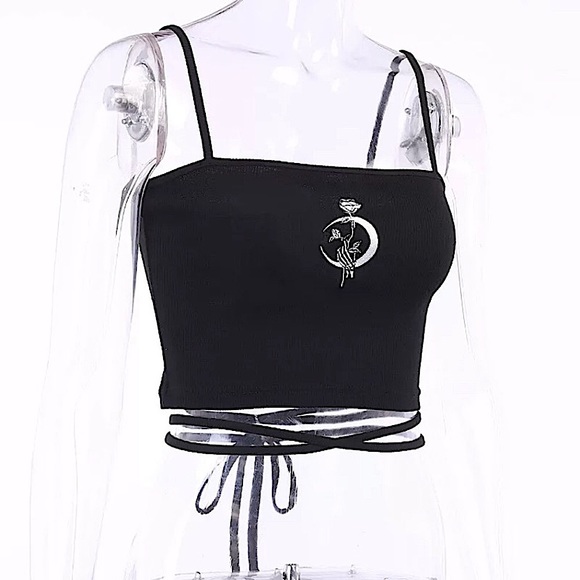 Tops | Black Rose Crescent Moon Wrap Crop Top | Poshmark